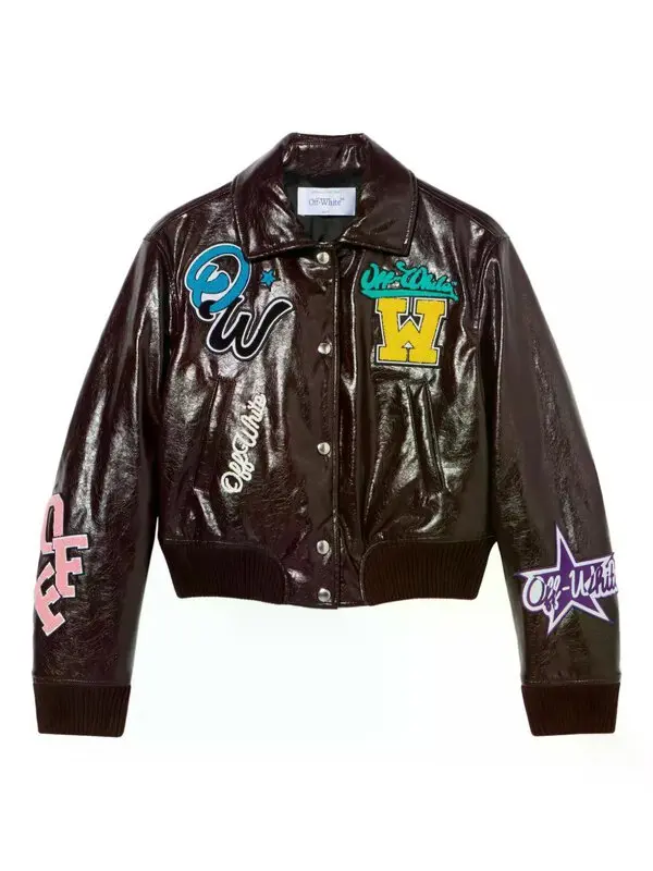Off-White Crinkled Coated Varsity Jacket