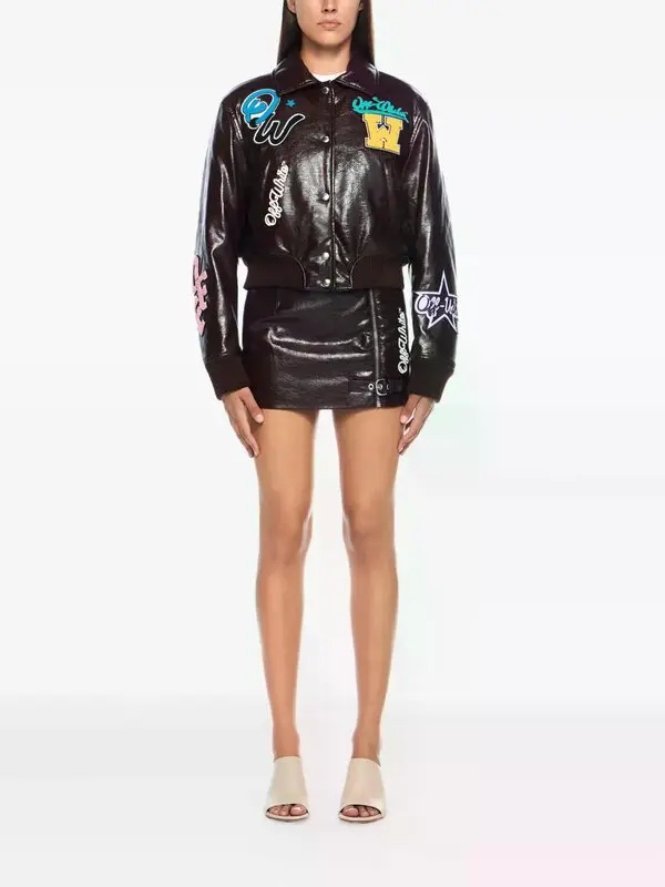Off-White Crinkled Coated Varsity Jacket