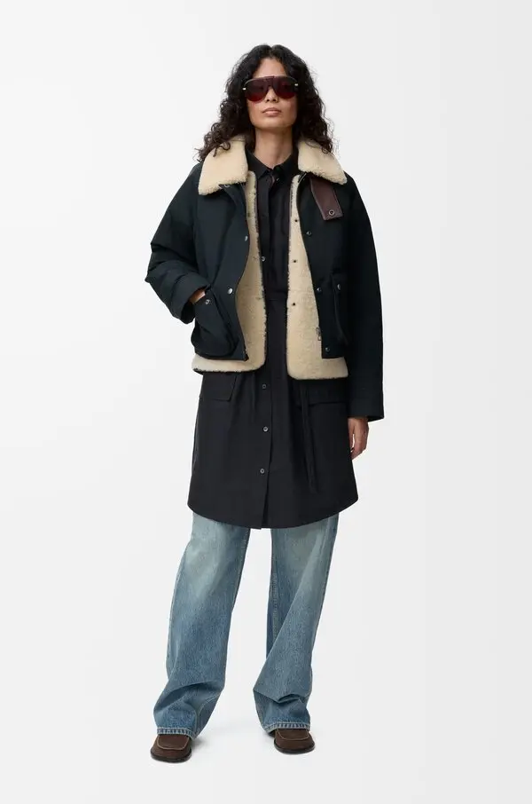 Loewe Shearling Collar Puffer Jacket - Black