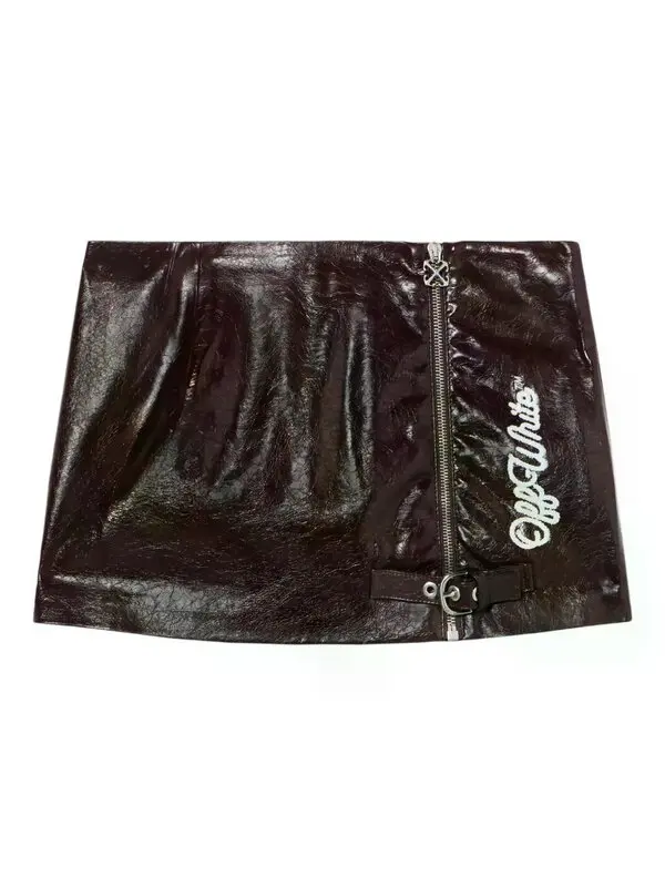 Off-White Crinkle Coated Skirt With Logo Embroidery