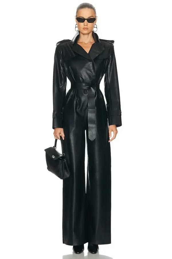 Norma Kamali Double Breasted Trench Straight Leg Jumpsuit - Black