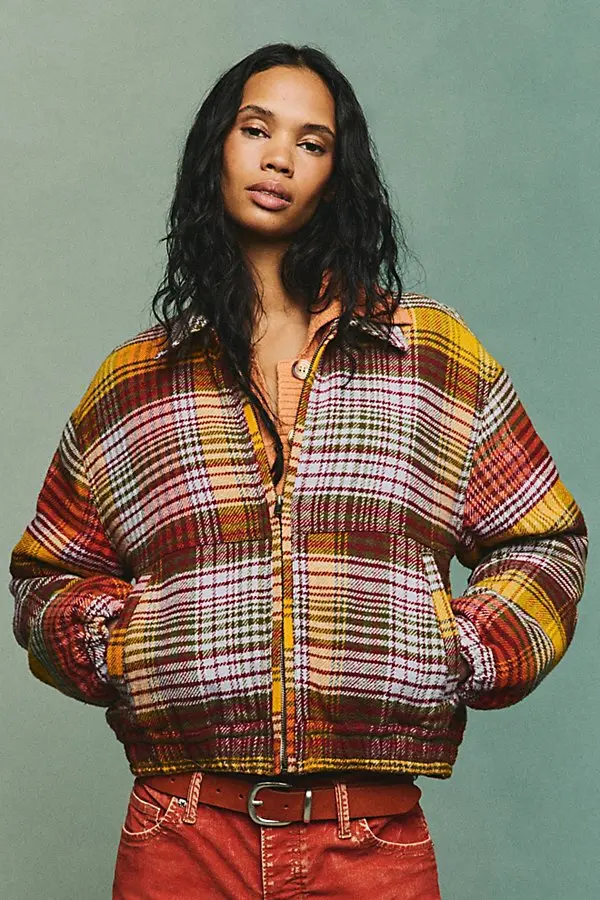 Free People We The Free Birdie Flannel Track Jacket - Foliage