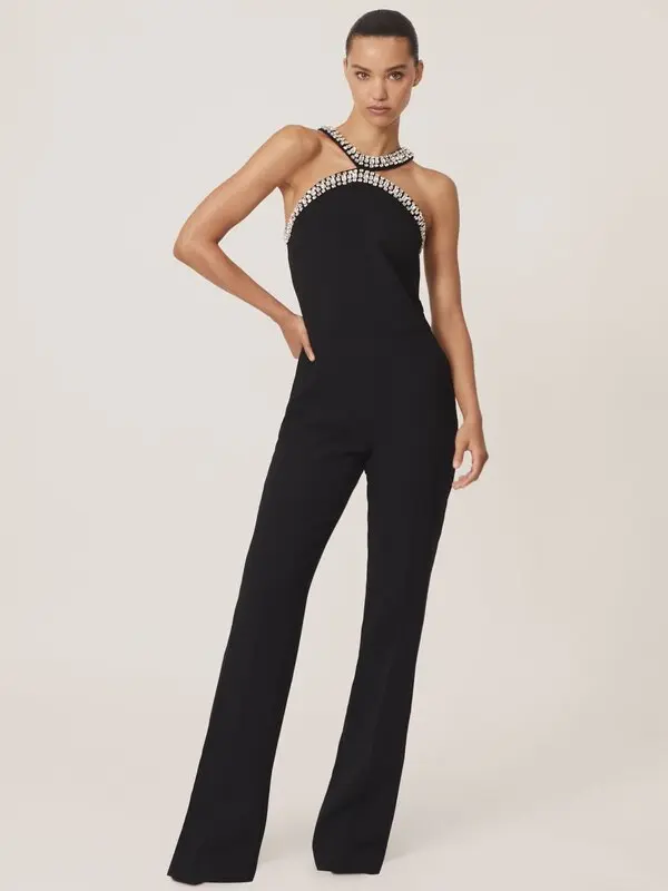 REISS Simone Crystal-embellished Cut-out Jumpsuit - Black