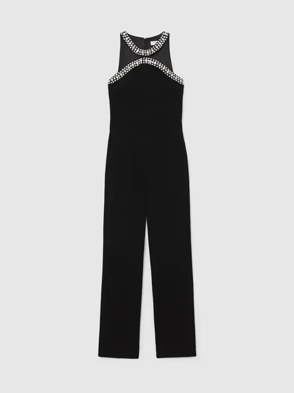 REISS Simone Crystal-embellished Cut-out Jumpsuit