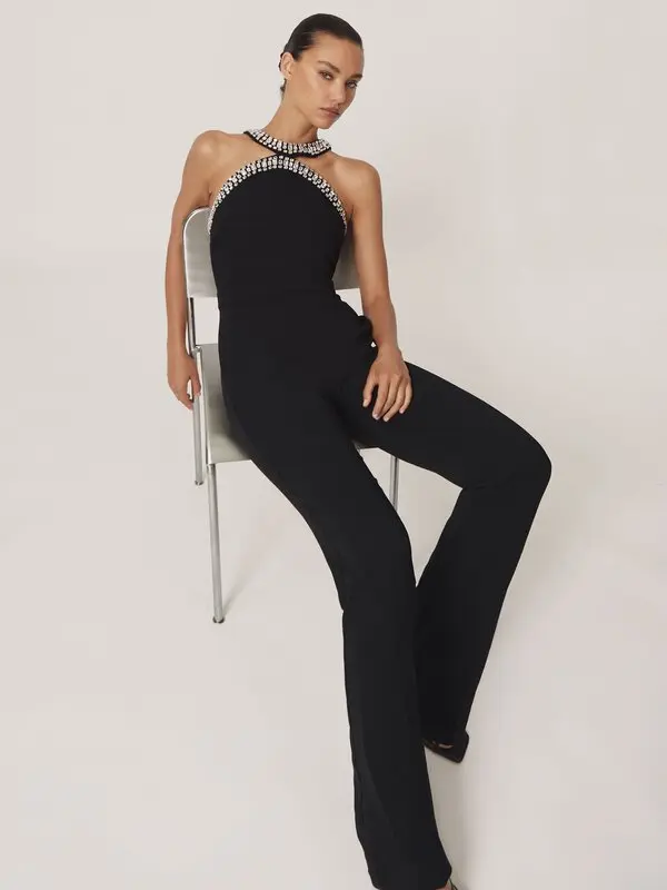 REISS Simone Crystal-embellished Cut-out Jumpsuit
