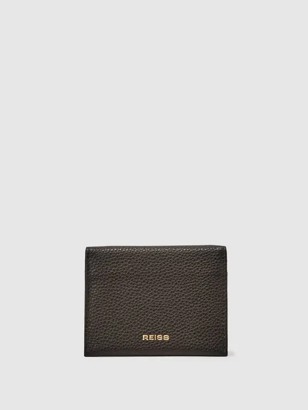 REISS Hilton Leather Bi-fold Cardholder - Dark Brown