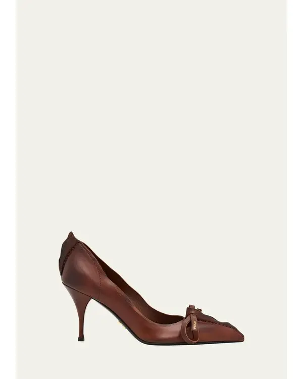 Prada Calf Leather Bow Pumps - Brown