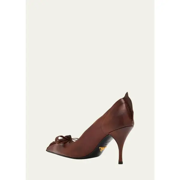 Prada Calf Leather Bow Pumps - Brown