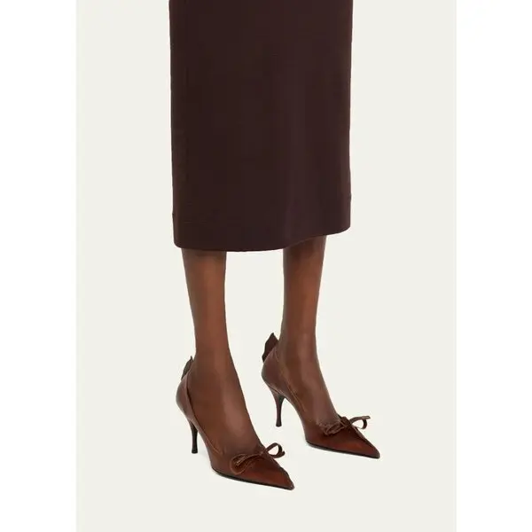 Prada Calf Leather Bow Pumps - Brown