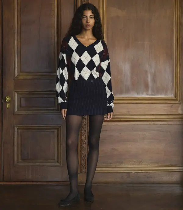 DÔEN Cashmere Argyle Sweater - Navy Argyle