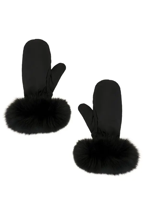 YVES SALOMON Fox Fur Trim Mittens - Noir
