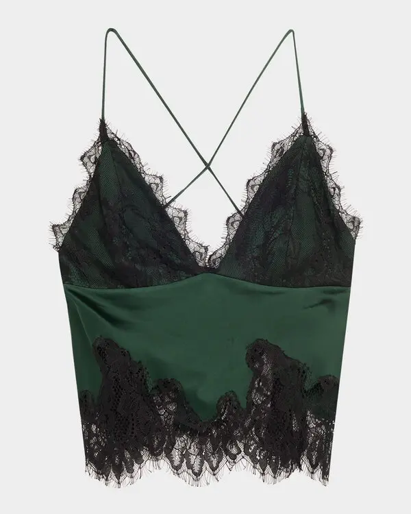Alice + Olivia Claudia Lace Slip Top - Green Mystique