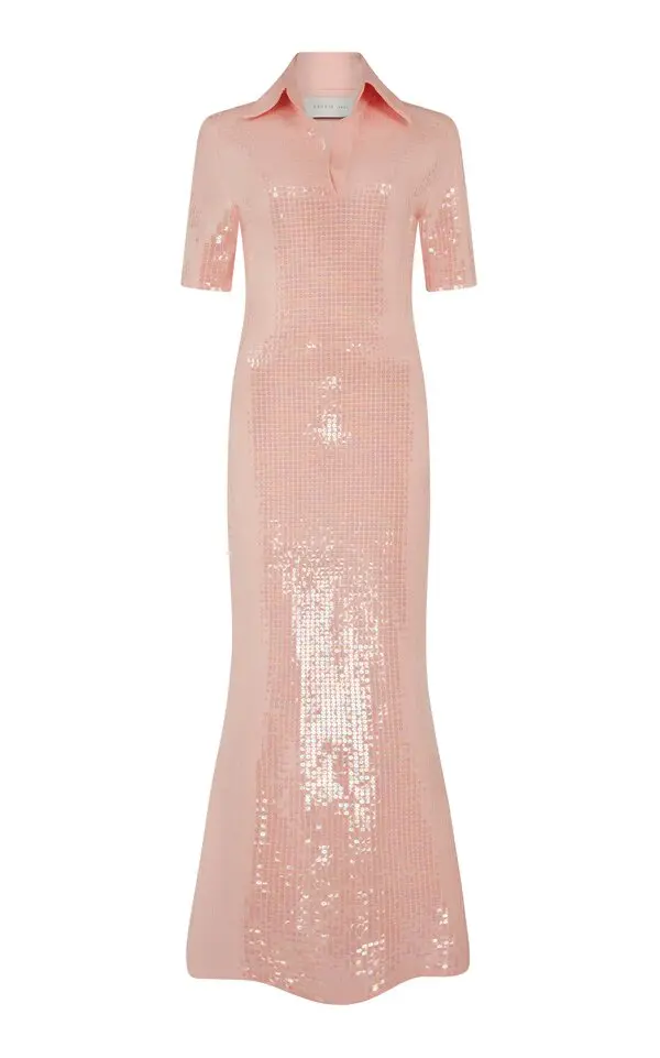 CONNER IVES La Isla Sequined Jersey Maxi Polo Dress - Pink