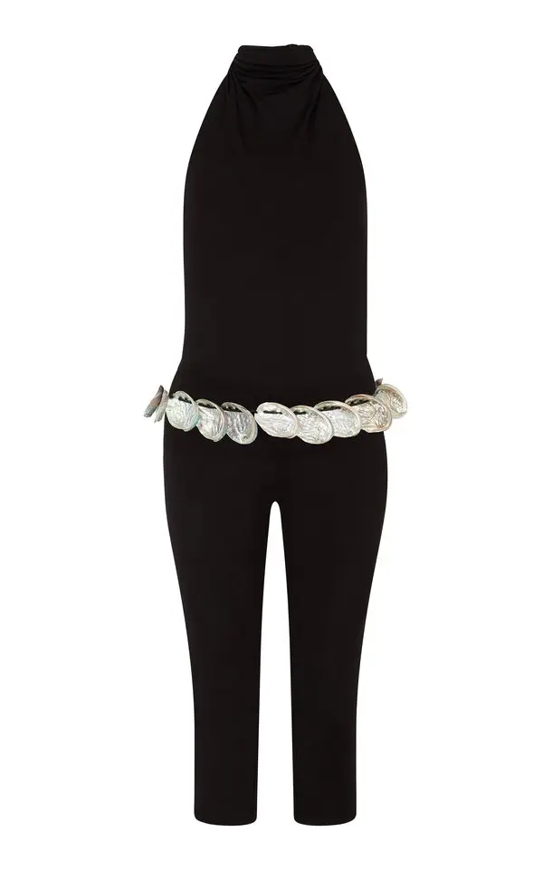 CONNER IVES High Neck Jumpsuit With Abalone Shell Belt - Black