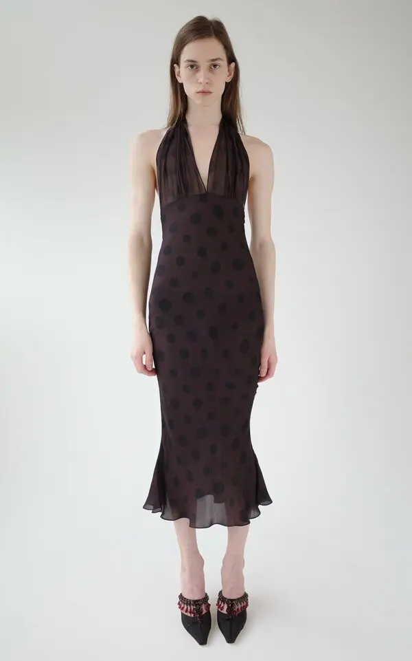 Conner Ives Polka Dot Halter Midi Dress - Brown | Editorialist