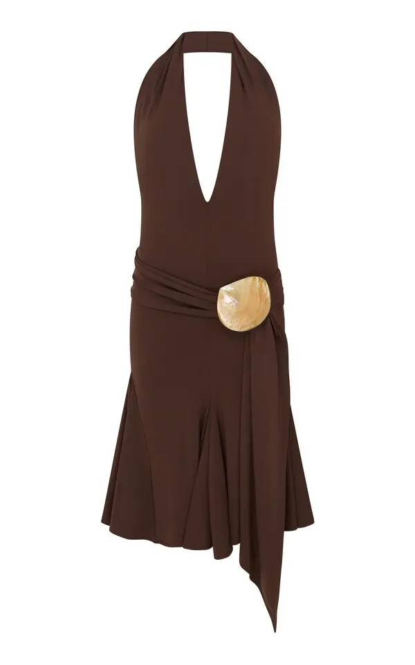 Conner Ives Shell Sash Halter Midi Dress - Brown | Editorialist