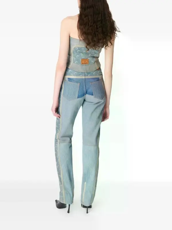 MARINE SERRE Moon Print Paneled Jeans - Blue