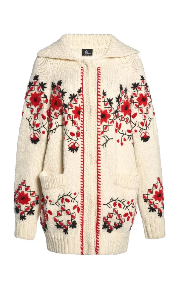 Moncler Embroidered Nylon-wool Cardigan