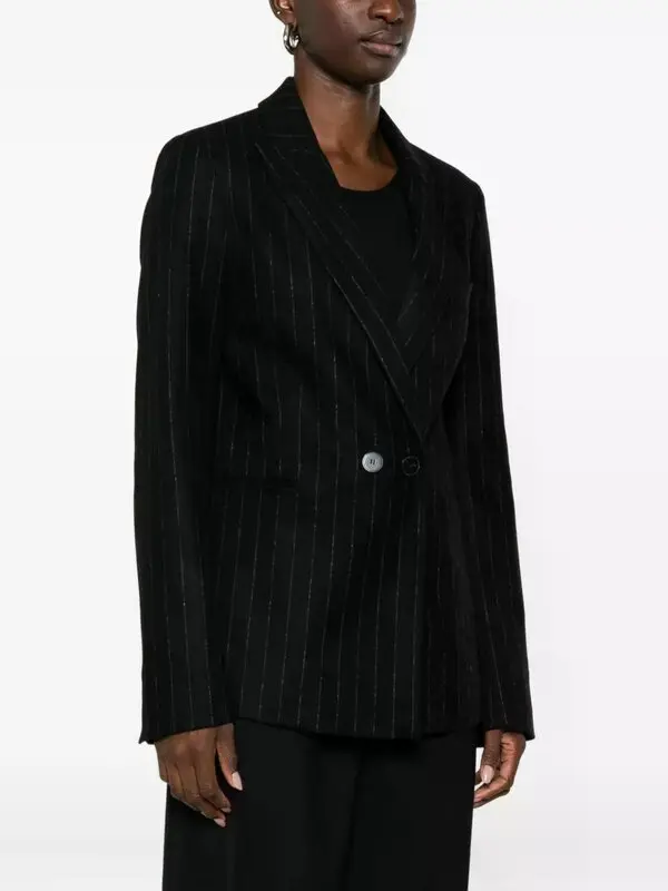 FORTE_FORTE Pinstripe Double-breasted Blazer - Black