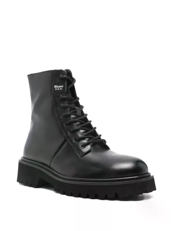BLAUER. Lace-up Leather Biker Boots