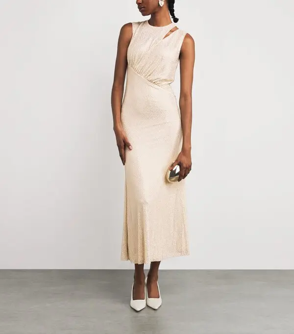 SELF-PORTRAIT Embellished Cut-out Midi Dress - Beige