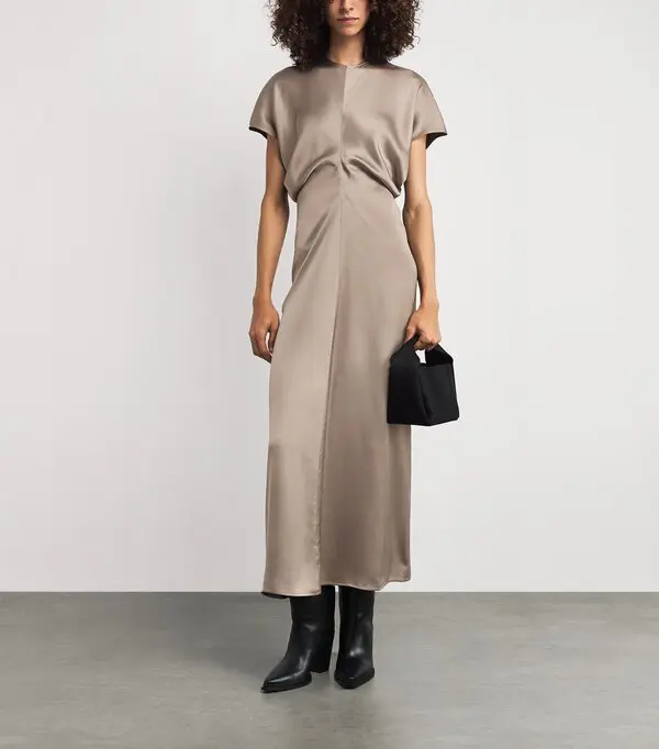 beige satin midi dress Satin and velvet fringed midi dress 42 (FR) / Beige