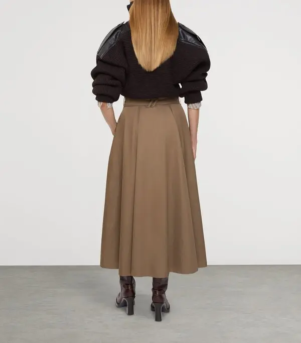 Burberry Gabardine Midi Skirt - Brown