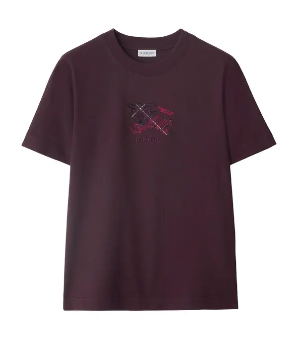 Burberry Cotton T-shirt With Check And Ekd Embroidery - Red