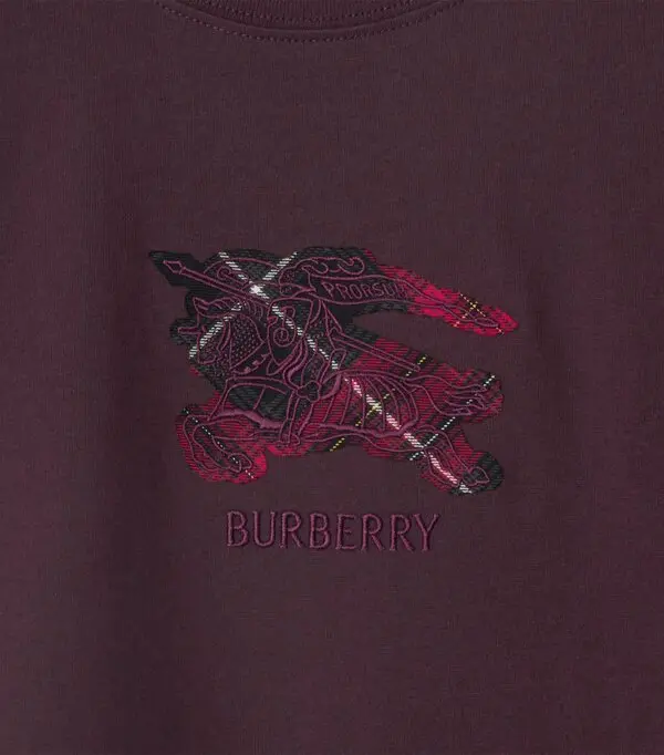 Burberry Cotton T-shirt With Check And Ekd Embroidery - Red
