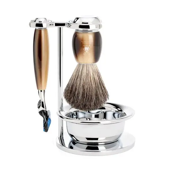 MUHLE Vivo Brown Horn 4-piece Pure Badger & Fusion Shaving Set - One-color