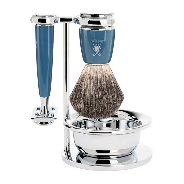 MUHLE Rytmo Petrol Blue 4 Pc. Pure Badger / Safety Razor Shaving Set - One-color