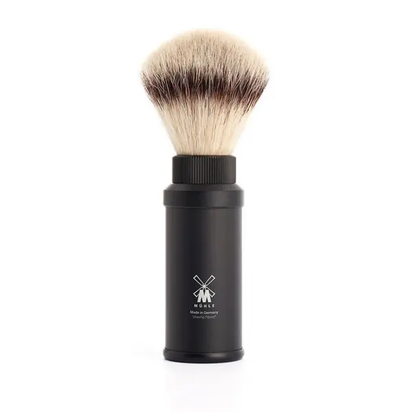 MUHLE Travel Anodized Aluminum Silvertip Fiber Travel Shaving Brush - Black