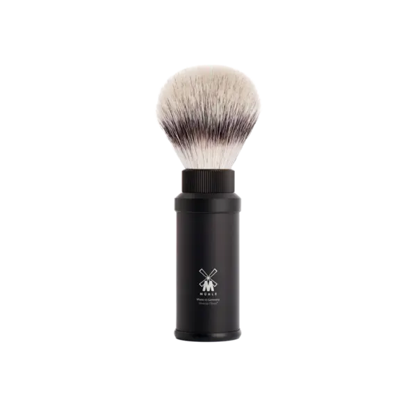 MUHLE Travel Anodized Aluminum Silvertip Fiber Travel Shaving Brush - Black