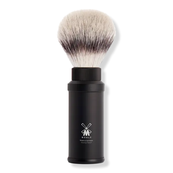 MUHLE Travel Anodized Aluminum Silvertip Fiber Travel Shaving Brush - Black