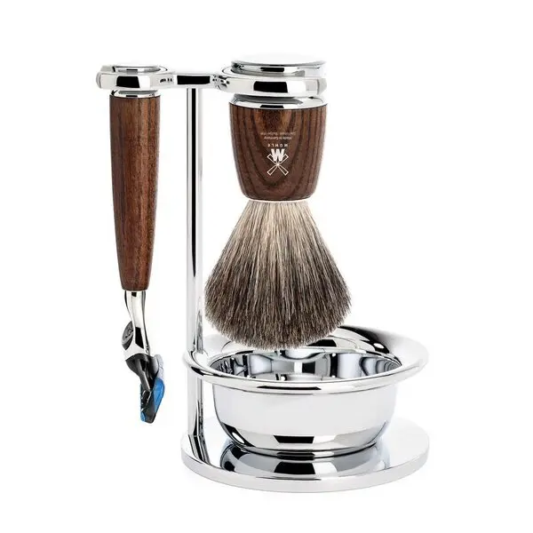MUHLE Rytmo Steamed Ash 4-piece Pure Badger & Fusion Shaving Set - One-color