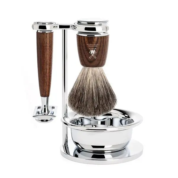 MUHLE Rytmo Steamed Ash 4-piece Pure Badger & Safety Razor Shaving Set - One-color