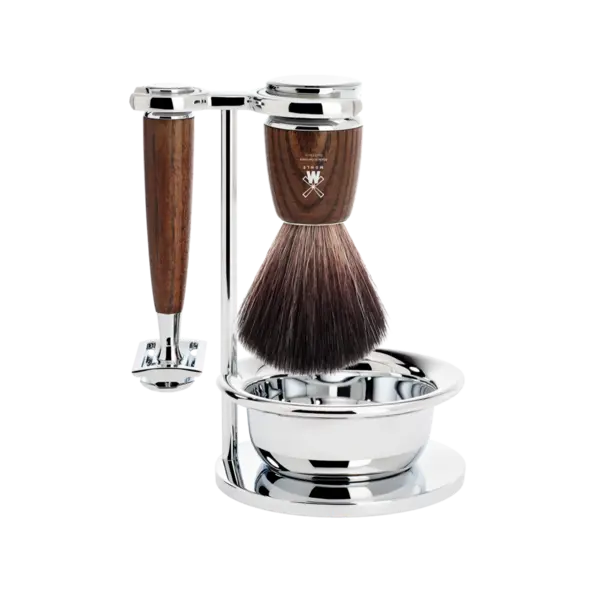 MUHLE Rytmo Steamed Ash 4-piece Black Fiber & Safety Razor Shaving Set - One-color