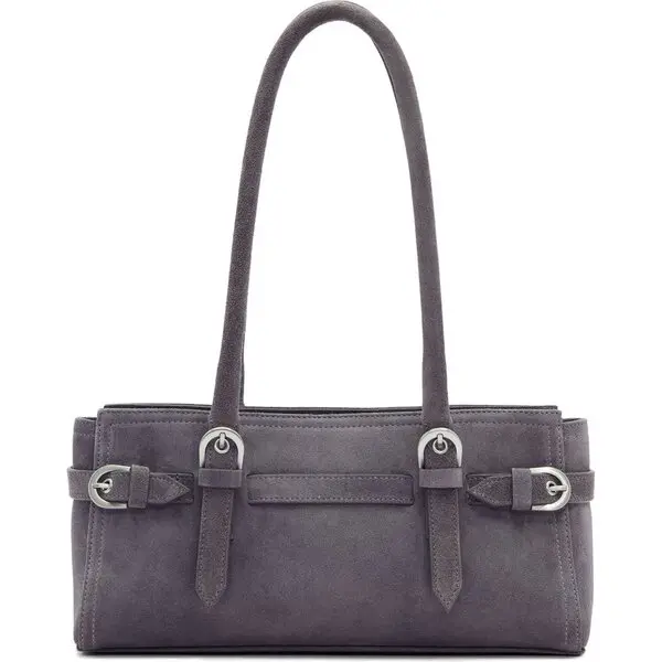 REFORMATION Dominique Leather Shoulder Bag - Gunmetal Suede