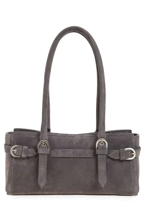 REFORMATION Dominique Leather Shoulder Bag - Gunmetal Suede