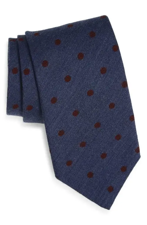 David Donahue Polka Dot Wool & Cashmere Neck Tie - Denim
