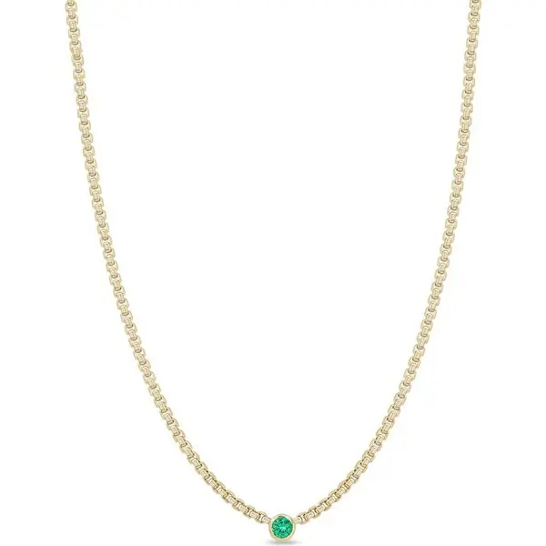 Zoe Chicco 14k Gold Emerald Puffed Box Chain Necklace - 14k Yellow Gold