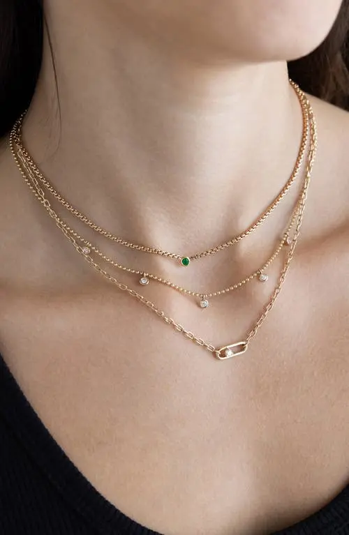 Zoe Chicco 14k Gold Emerald Puffed Box Chain Necklace