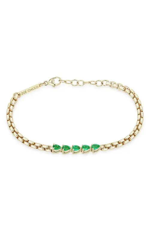 Zoe Chicco Emerald Pear Box Chain Bracelet - 14k Yellow Gold