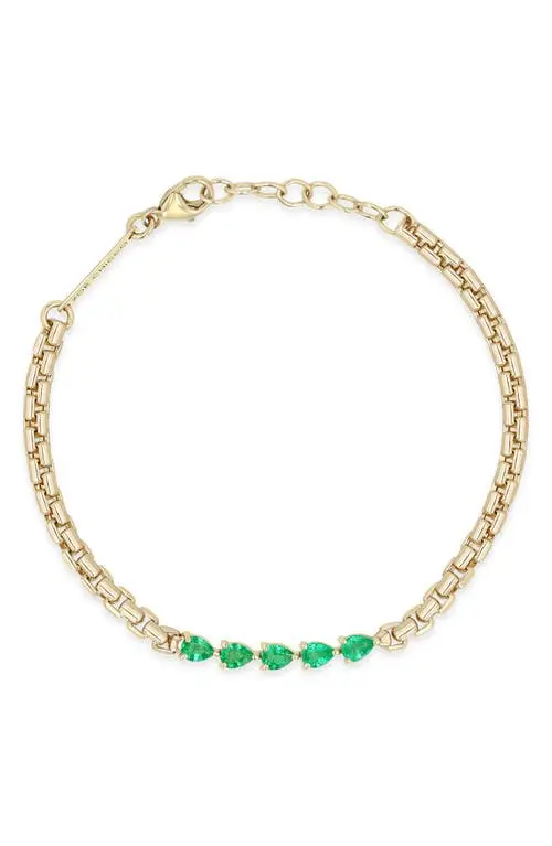 Zoe Chicco Emerald Pear Box Chain Bracelet