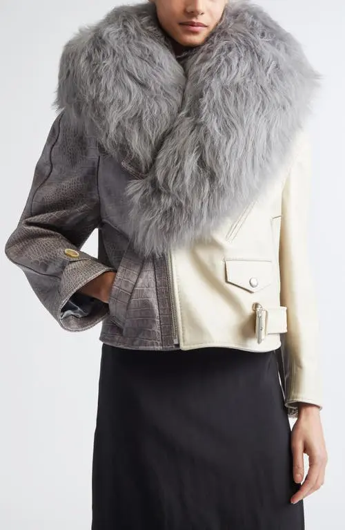 Marni Leather Biker Jacket With Shearling Collar