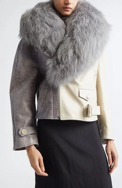 Marni Leather Biker Jacket With Shearling Collar