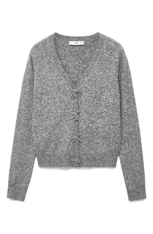 Mango Bow Detailed Slouchy Cardigan - Medium Heather Grey