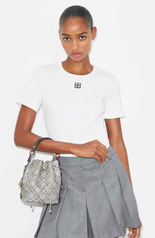 Tory Burch Mini T Monogram Jacquard Utility Bucket Bag - Gray