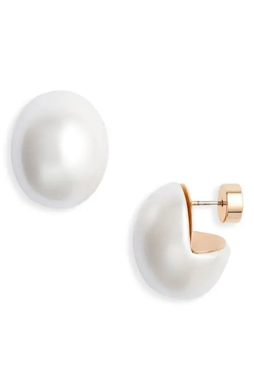 Nordstrom Faux Pearl Dome Stud Earrings - White- Gold
