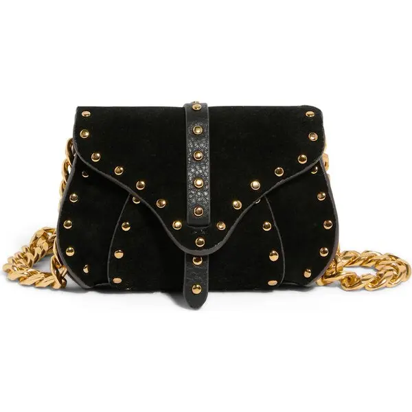 AIMEE Micro Armour Suede Crossbody Bag - Black Suede